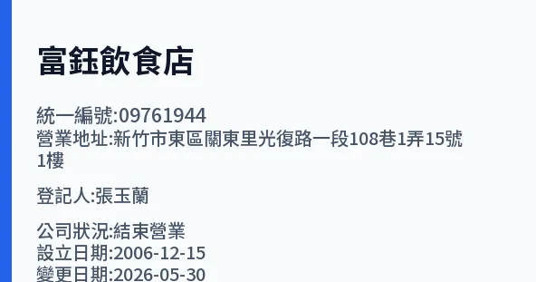 富鈺飲食店的照片-統編 09761944(新竹市) 公司登記資料與營業項目詳細圖表