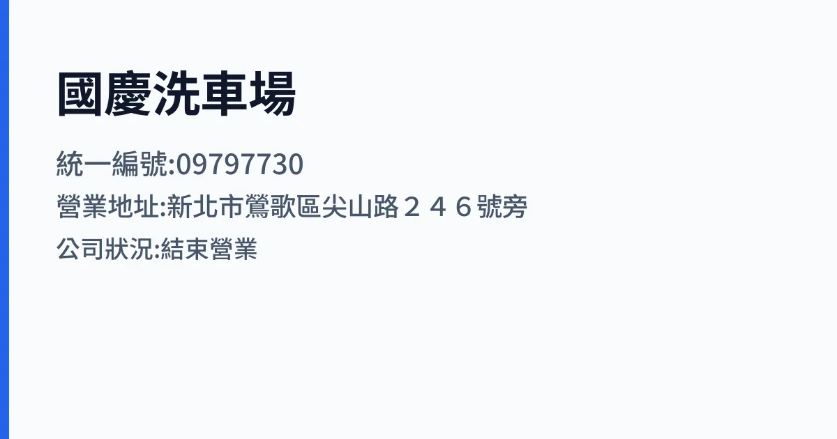 國慶洗車場 - 統編 09797730(新北市) 公司登記資料與營業項目詳細圖表