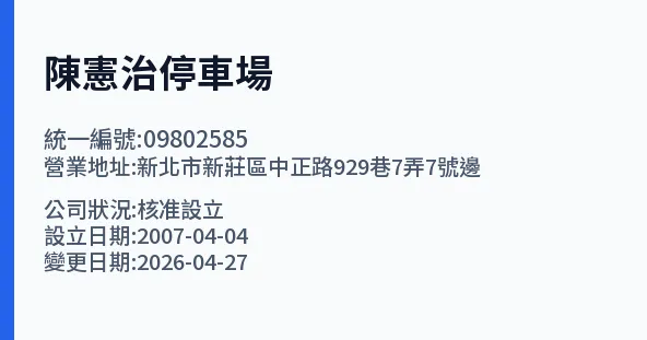陳憲治停車場的照片-統編 09802585(新北市) 公司登記資料與營業項目詳細圖表