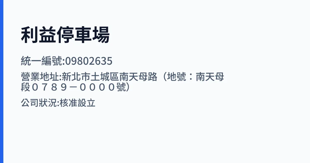 利益停車場 - 統編 09802635(新北市) 公司登記資料與營業項目詳細圖表