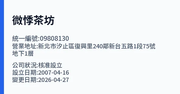 微悸茶坊的照片-統編 09808130(新北市) 公司登記資料與營業項目詳細圖表