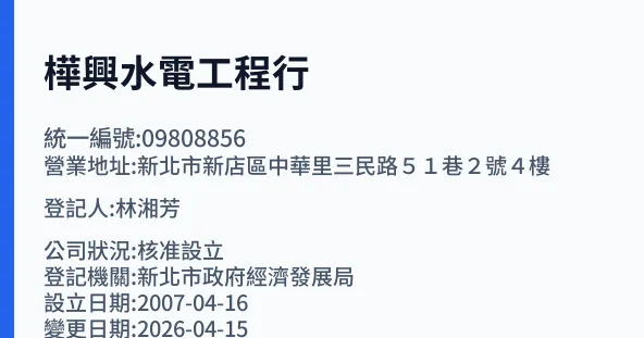 樺興水電工程行的照片-統編 09808856(新北市) 公司登記資料與營業項目詳細圖表