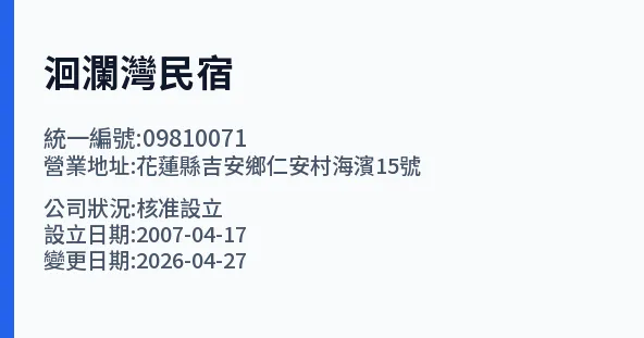 洄瀾灣民宿的照片-統編 09810071(花蓮縣) 公司登記資料與營業項目詳細圖表