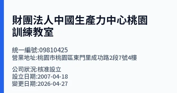 財團法人中國生產力中心桃園訓練教室的照片-統編 09810425(桃園市) 公司登記資料與營業項目詳細圖表