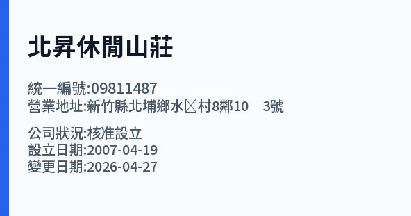 北昇休閒山莊的照片-統編 09811487(新竹縣) 公司登記資料與營業項目詳細圖表