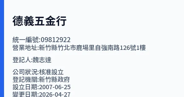 德義五金行的照片-統編 09812922(新竹縣) 公司登記資料與營業項目詳細圖表
