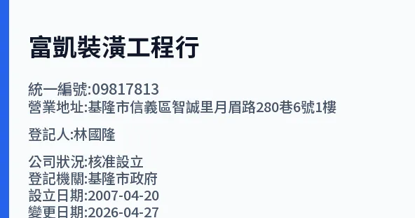 富凱裝潢工程行的照片-統編 09817813(基隆市) 公司登記資料與營業項目詳細圖表