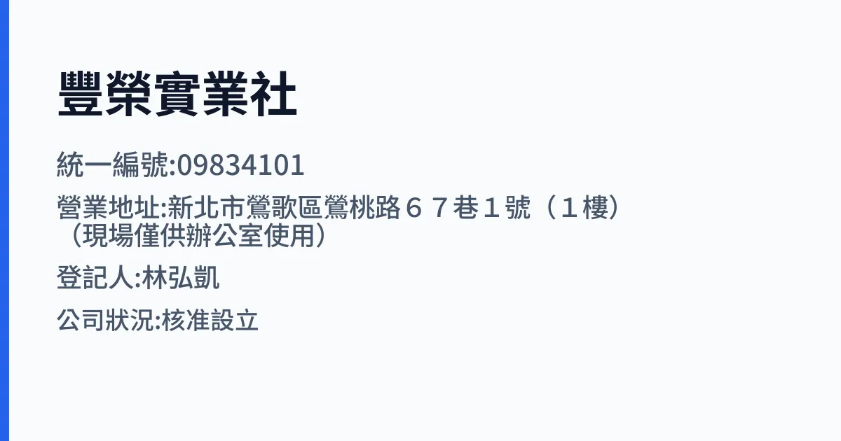 豐榮實業社 - 統編 09834101(新北市) 公司登記資料與營業項目詳細圖表