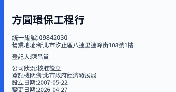 方圓環保工程行的照片-統編 09842030(新北市) 公司登記資料與營業項目詳細圖表
