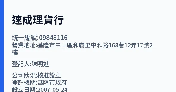 速成理貨行的照片-統編 09843116(基隆市) 公司登記資料與營業項目詳細圖表