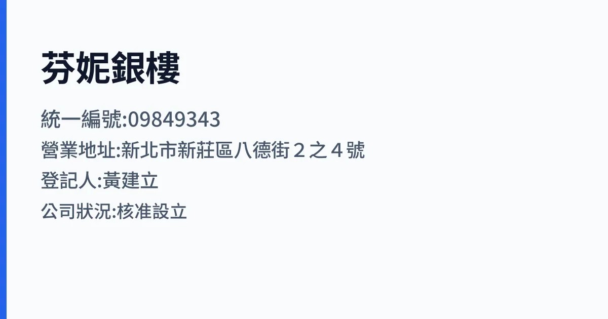 芬妮銀樓 - 統編 09849343（新北市） 公司登記資料與營業項目詳細圖表