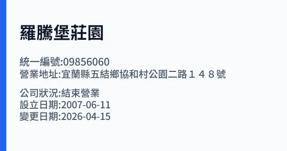 羅騰堡莊園的照片-統編 09856060(宜蘭縣) 公司登記資料與營業項目詳細圖表