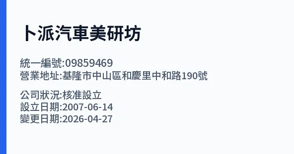 卜派汽車美研坊的照片-統編 09859469(基隆市) 公司登記資料與營業項目詳細圖表