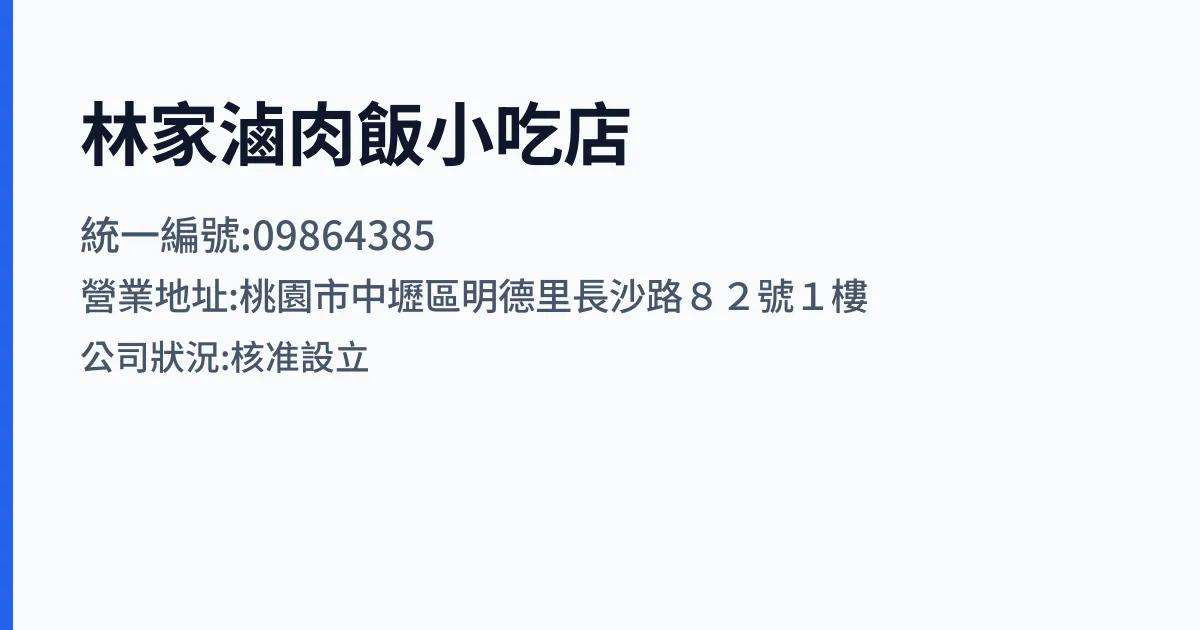 林家滷肉飯小吃店 - 統編 09864385(桃園市) 公司登記資料與營業項目詳細圖表