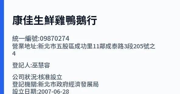 康佳生鮮雞鴨鵝行的照片-統編 09870274(新北市) 公司登記資料與營業項目詳細圖表
