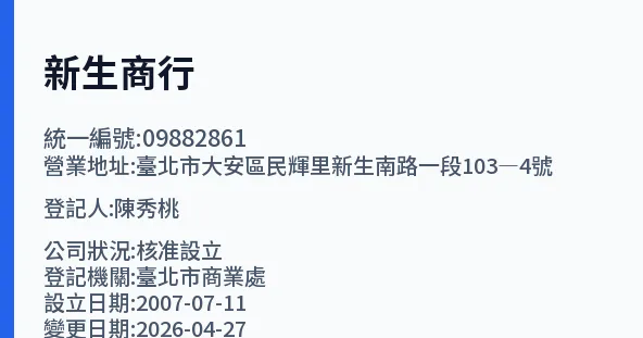 新生商行的照片-統編 09882861(臺北市) 公司登記資料與營業項目詳細圖表