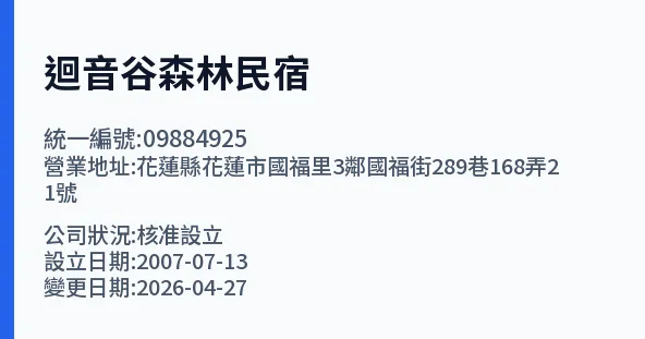 迴音谷森林民宿的照片-統編 09884925(花蓮縣) 公司登記資料與營業項目詳細圖表