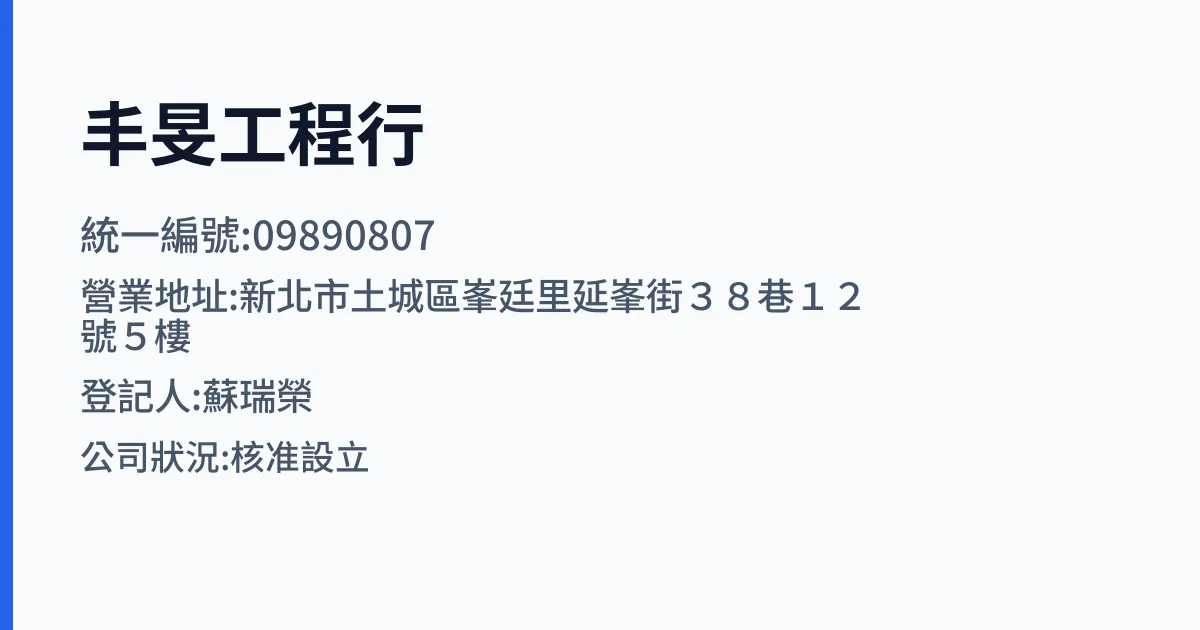 丰旻工程行 - 統編 09890807(新北市) 公司登記資料與營業項目詳細圖表