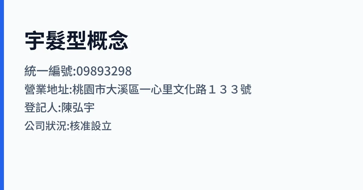 宇髮型概念 - 統編 09893298（桃園市） 公司登記資料與營業項目詳細圖表