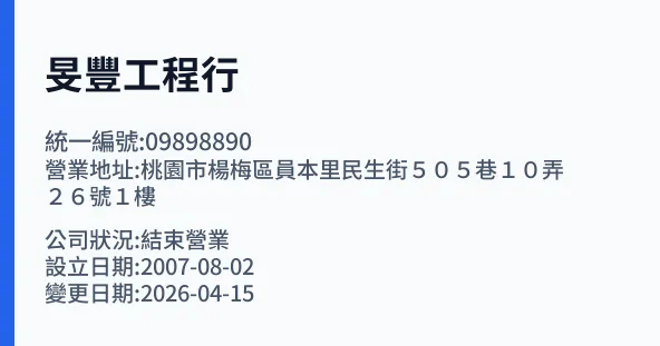 旻豐工程行的照片-統編 09898890(桃園市) 公司登記資料與營業項目詳細圖表