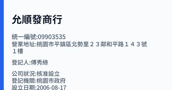 允順發商行的照片-統編 09903535(桃園市) 公司登記資料與營業項目詳細圖表