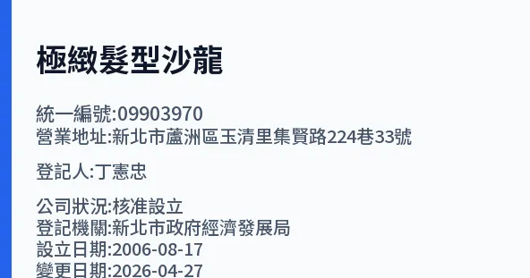 極緻髮型沙龍的照片-統編 09903970(新北市) 公司登記資料與營業項目詳細圖表