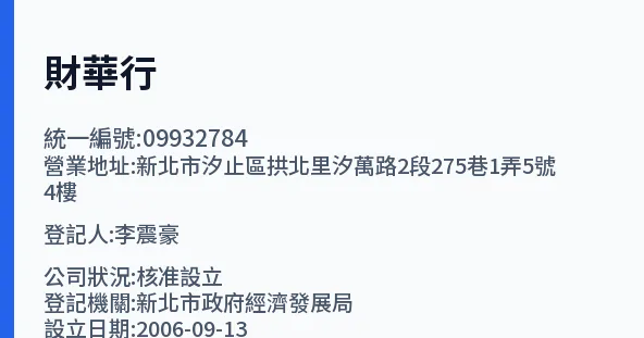 財華行的照片-統編 09932784(新北市) 公司登記資料與營業項目詳細圖表