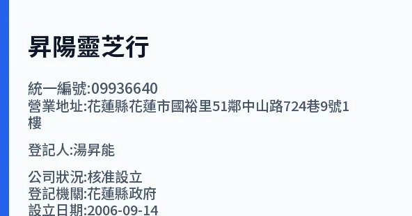 昇陽靈芝行的照片-統編 09936640(花蓮縣) 公司登記資料與營業項目詳細圖表