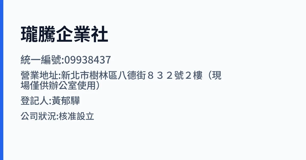 瓏騰企業社 - 統編 09938437(新北市) 公司登記資料與營業項目詳細圖表