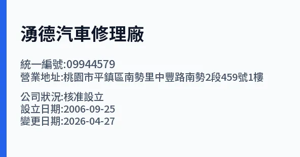 湧德汽車修理廠的照片-統編 09944579(桃園市) 公司登記資料與營業項目詳細圖表