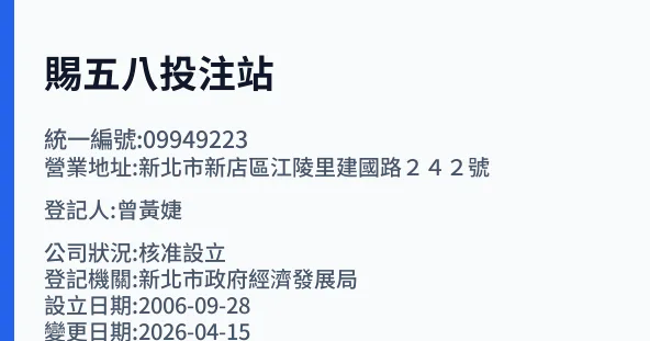 賜五八投注站的照片-統編 09949223(新北市) 公司登記資料與營業項目詳細圖表
