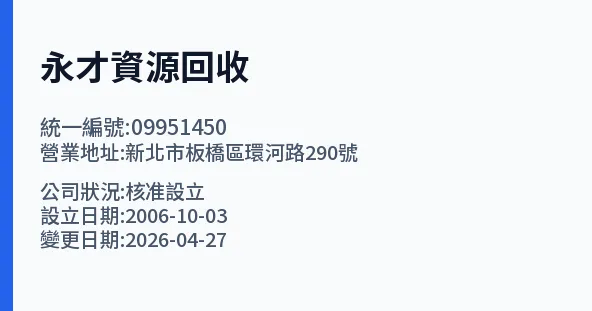 永才資源回收的照片-統編 09951450(新北市) 公司登記資料與營業項目詳細圖表