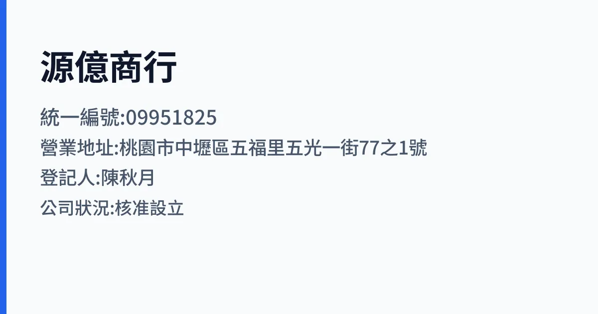 源億商行 - 統編 09951825(桃園市) 公司登記資料與營業項目詳細圖表