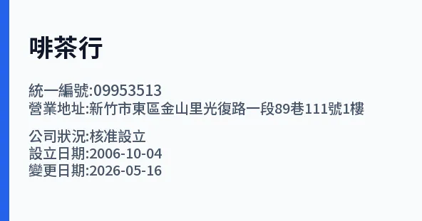 啡茶行的照片-統編 09953513(新竹市) 公司登記資料與營業項目詳細圖表