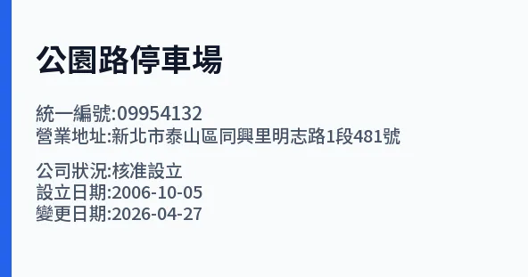 公園路停車場的照片-統編 09954132(新北市) 公司登記資料與營業項目詳細圖表