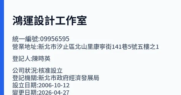 鴻運設計工作室的照片-統編 09956595(新北市) 公司登記資料與營業項目詳細圖表