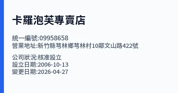 卡羅泡芙專賣店的照片-統編 09958658(新竹縣) 公司登記資料與營業項目詳細圖表