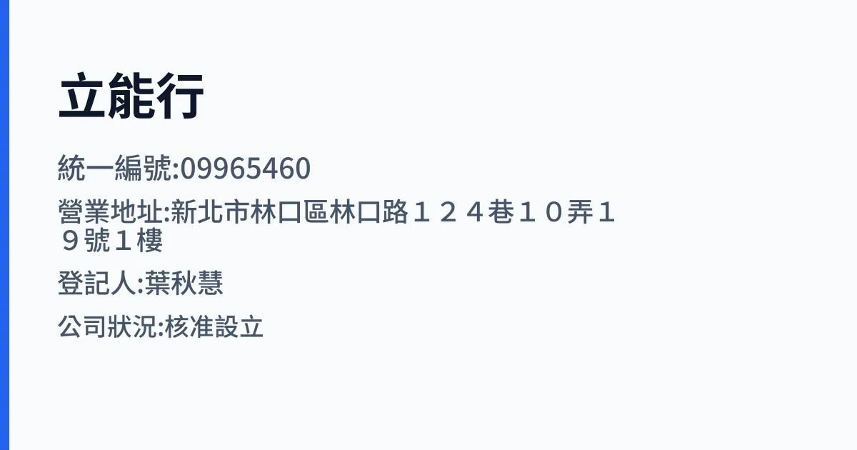 立能行 - 統編 09965460(新北市) 公司登記資料與營業項目詳細圖表