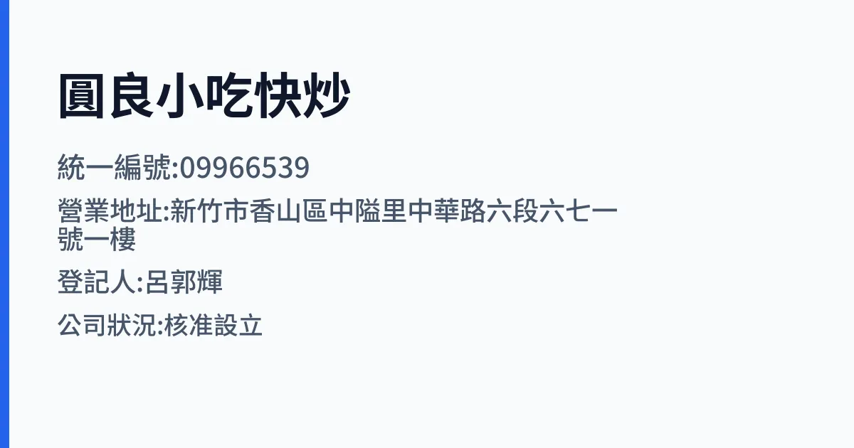 圓良小吃快炒 - 統編 09966539(新竹市) 公司登記資料與營業項目詳細圖表