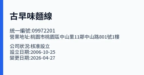 古早味麵線的照片-統編 09972201(桃園市) 公司登記資料與營業項目詳細圖表