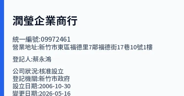潤瑩企業商行的照片-統編 09972461(新竹市) 公司登記資料與營業項目詳細圖表