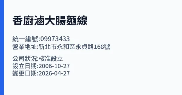 香廚滷大腸麵線的照片-統編 09973433(新北市) 公司登記資料與營業項目詳細圖表