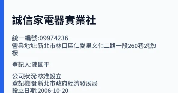 誠信家電器實業社的照片-統編 09974236(新北市) 公司登記資料與營業項目詳細圖表