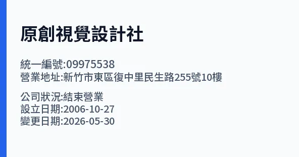 原創視覺設計社的照片-統編 09975538(新竹市) 公司登記資料與營業項目詳細圖表