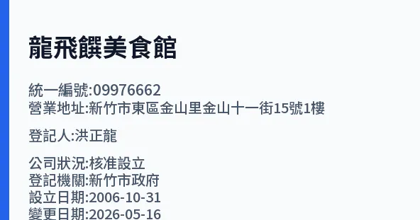 龍飛饌美食館的照片-統編 09976662(新竹市) 公司登記資料與營業項目詳細圖表