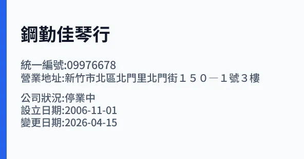 鋼勤佳琴行的照片-統編 09976678(新竹市) 公司登記資料與營業項目詳細圖表