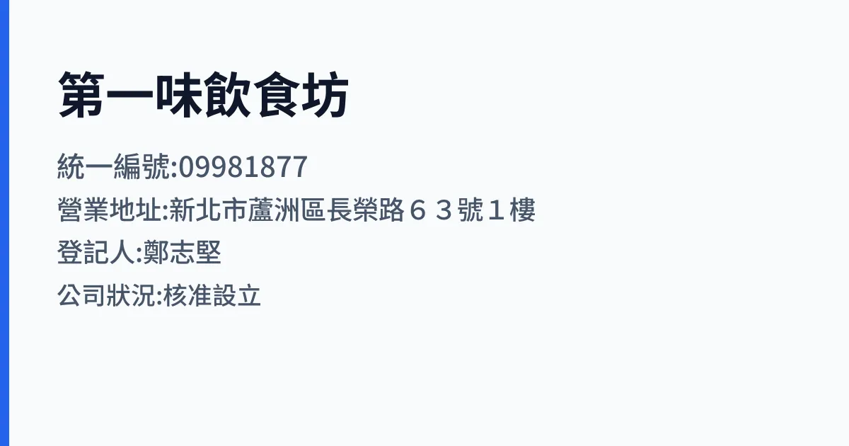 第一味飲食坊 - 統編 09981877(新北市) 公司登記資料與營業項目詳細圖表