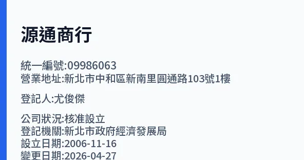 源通商行的照片-統編 09986063(新北市) 公司登記資料與營業項目詳細圖表
