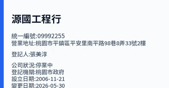 源國工程行的照片-統編 09992255(桃園市) 公司登記資料與營業項目詳細圖表