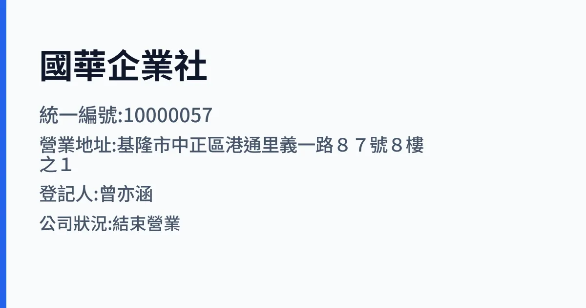 國華企業社 - 統編 10000057(基隆市) 公司登記資料與營業項目詳細圖表